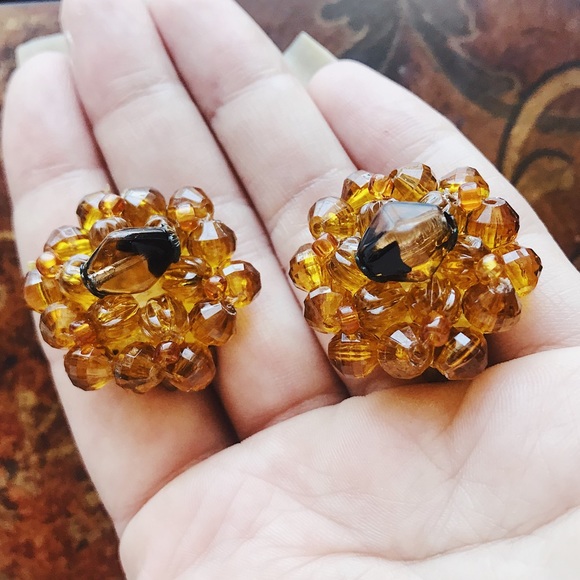 Vintage | Jewelry | Vintage Mid Century Amber Cluster Earrings | Poshmark